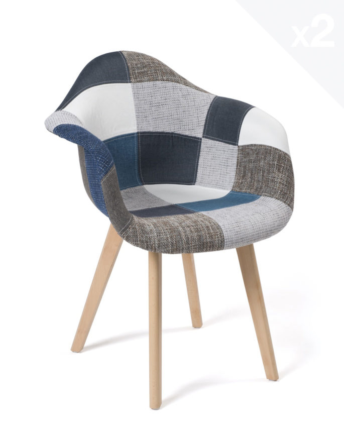 Fauteuil patchwork style scandinave LIMA - Lot de 2 | Kayelles.com