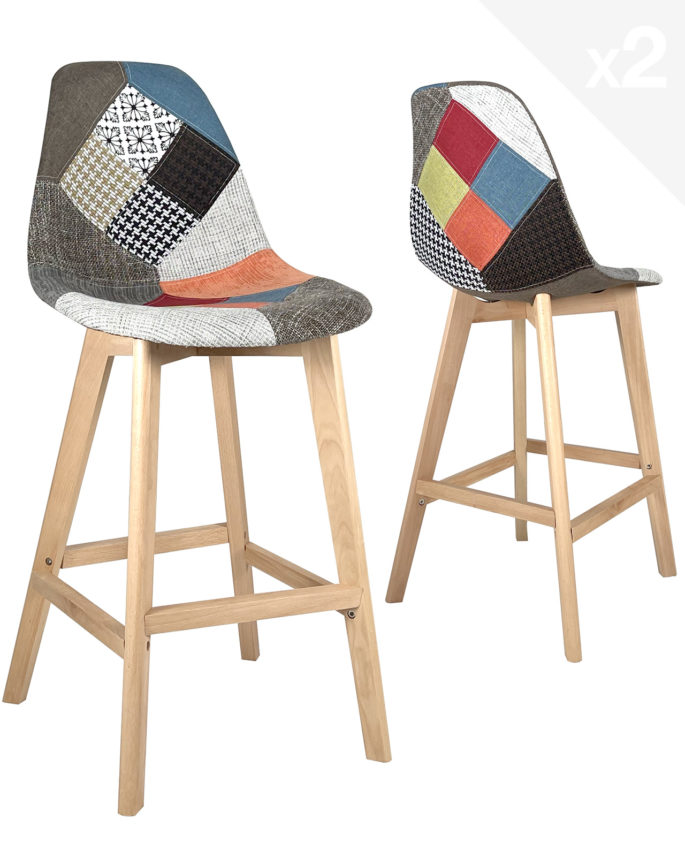 Tabouret de Bar Patchwork tissu SANA - Lot de 2 | Kayelles.com